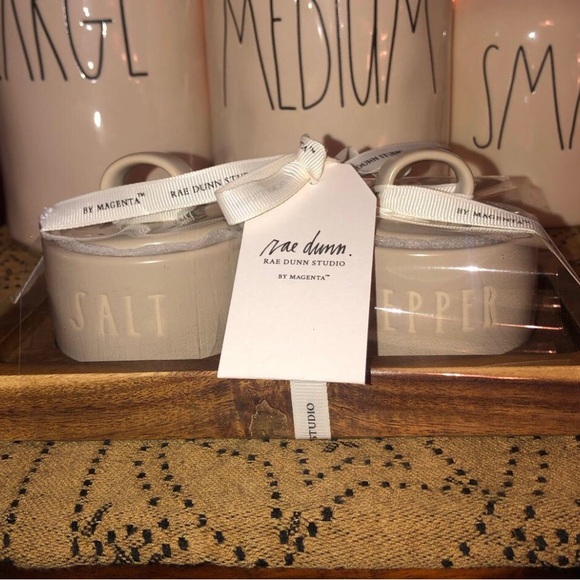 Rae Dunn | Dining | Rae Dunn Studio Salt Pepper Cellars On Wood Tray ...